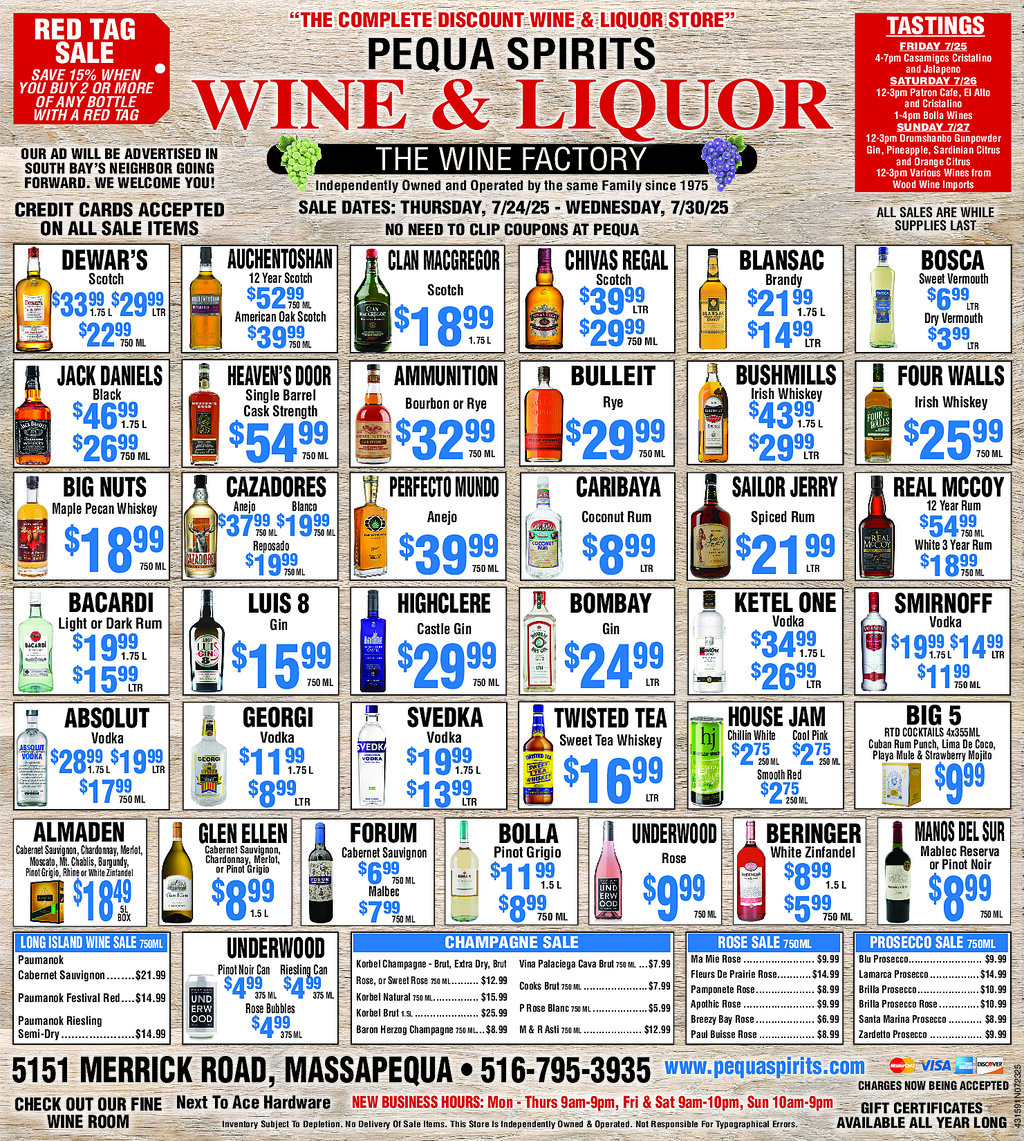 Weekly Ad - Wine & Liquor Store | Pequa Spirits, Massapequa Park, NY
