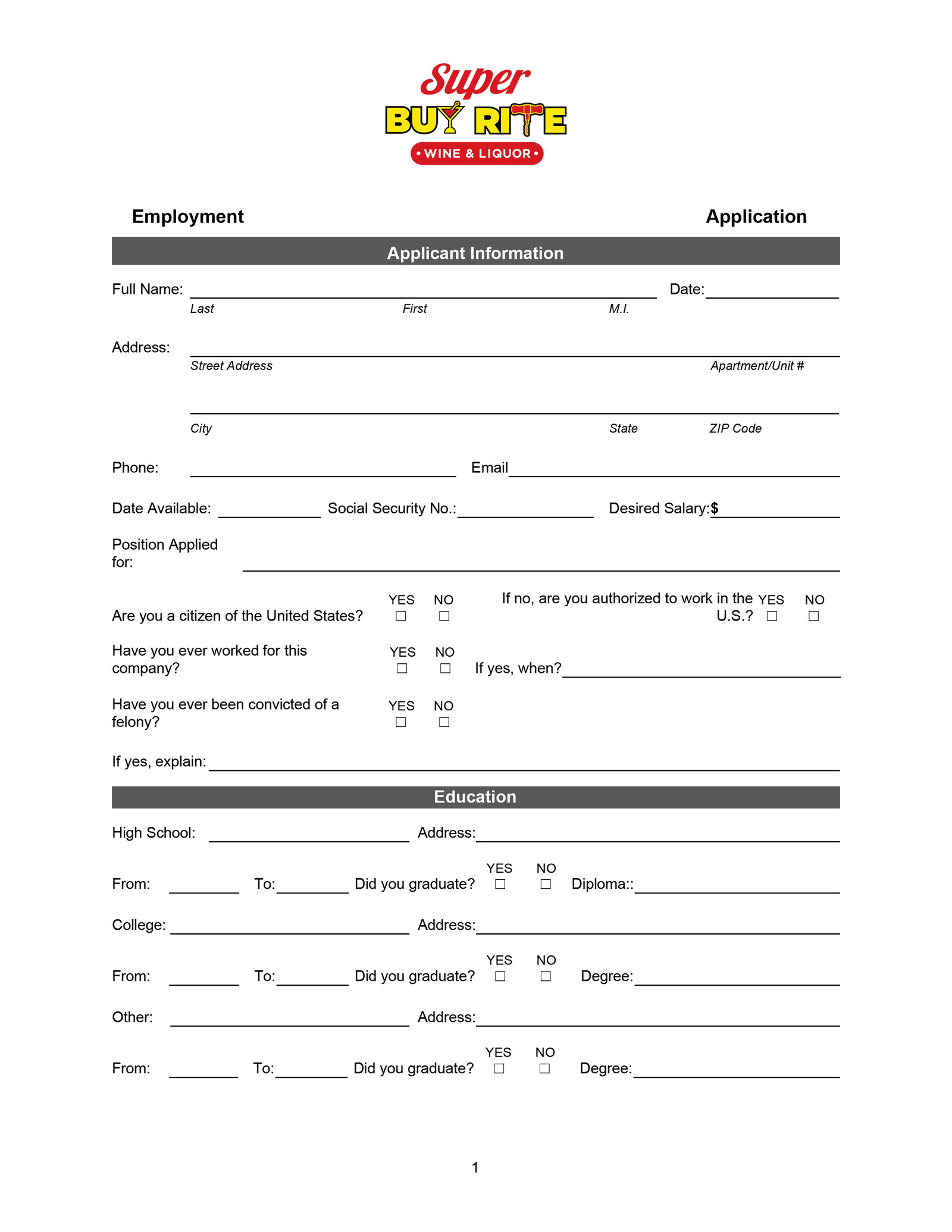 Employment Application - We ship the best selection & price of Wine ...